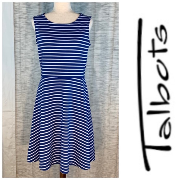 Talbots | Dresses | Talbots Blue And White Striped Sleeveless Skater ...